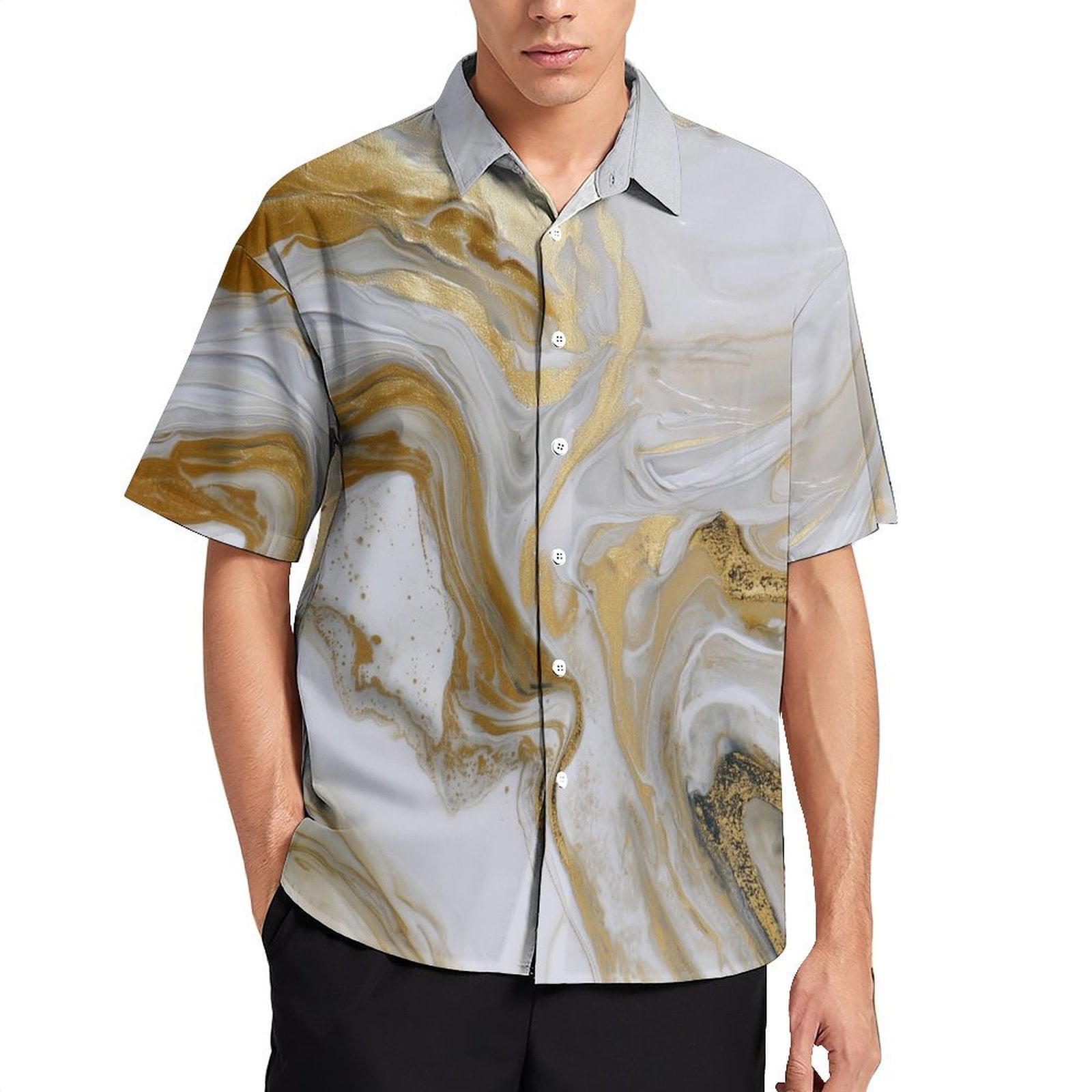 Marble Texture Men's Shirt Short Sleeves Printed Button Down Summer ...