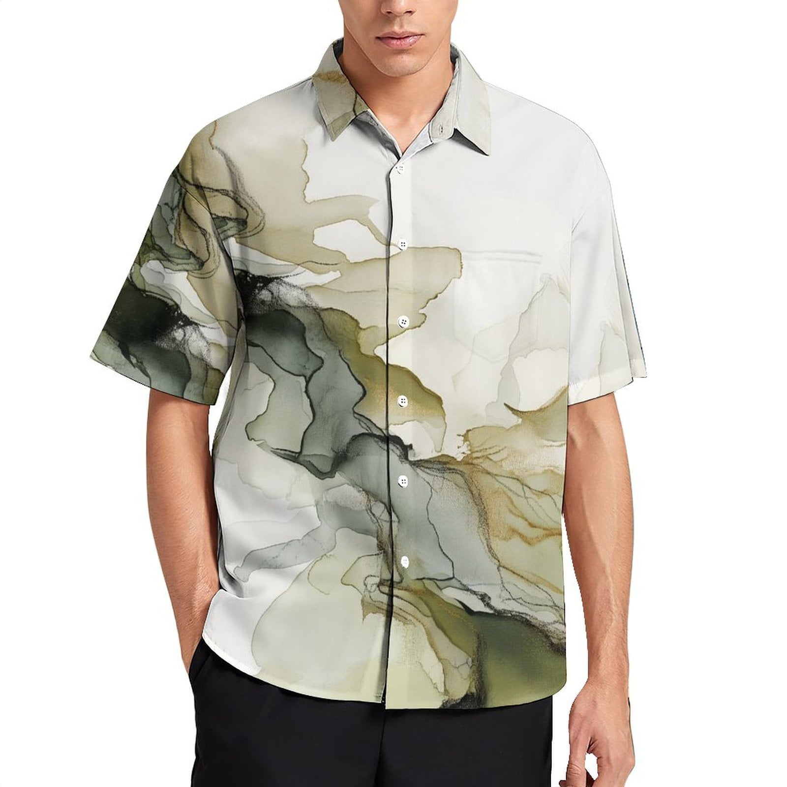 Marble Texture Men's Shirt Short Sleeves Printed Button Down Summer ...