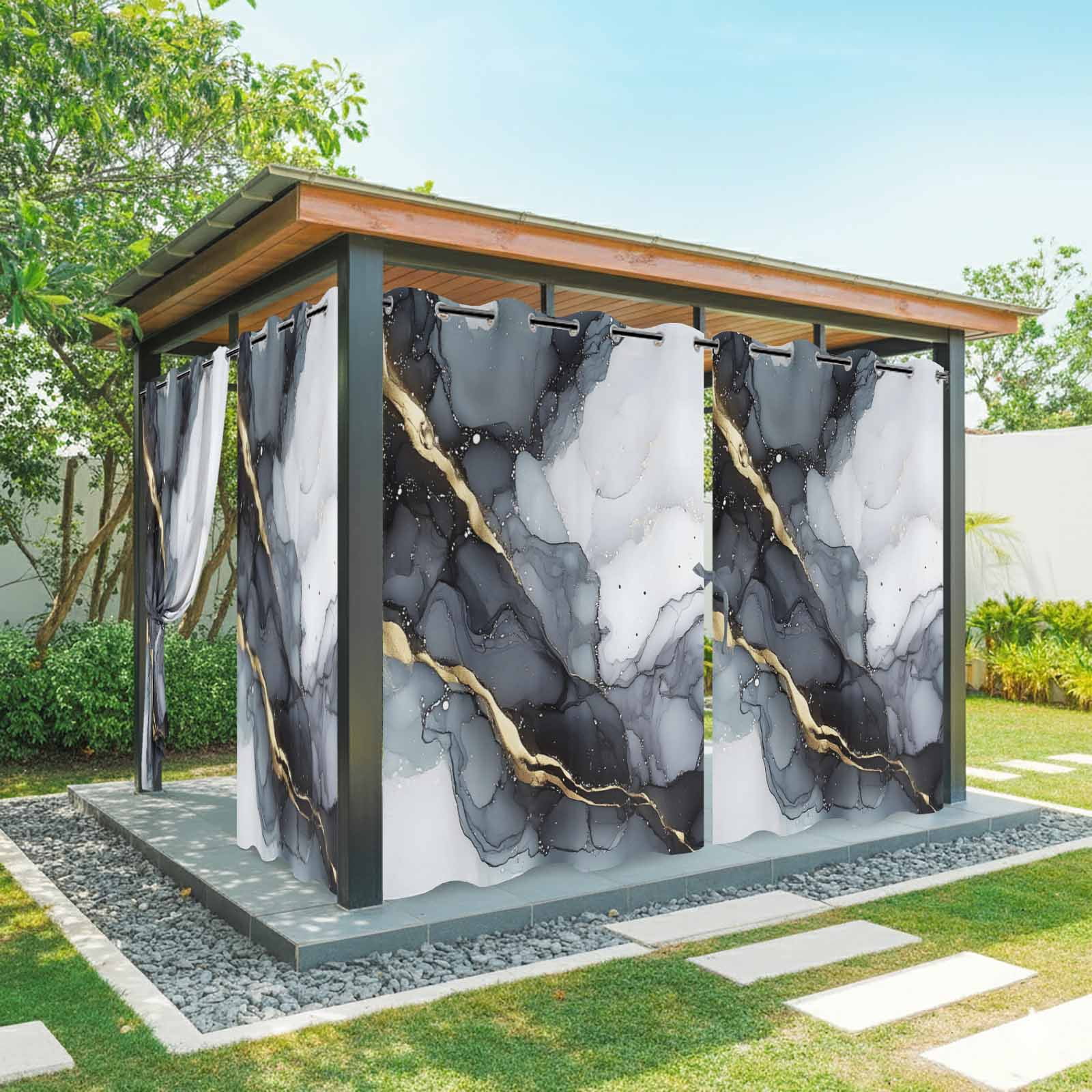 Marble Texture Outdoor Curtains for Patio Waterproof, Gray Marble ...