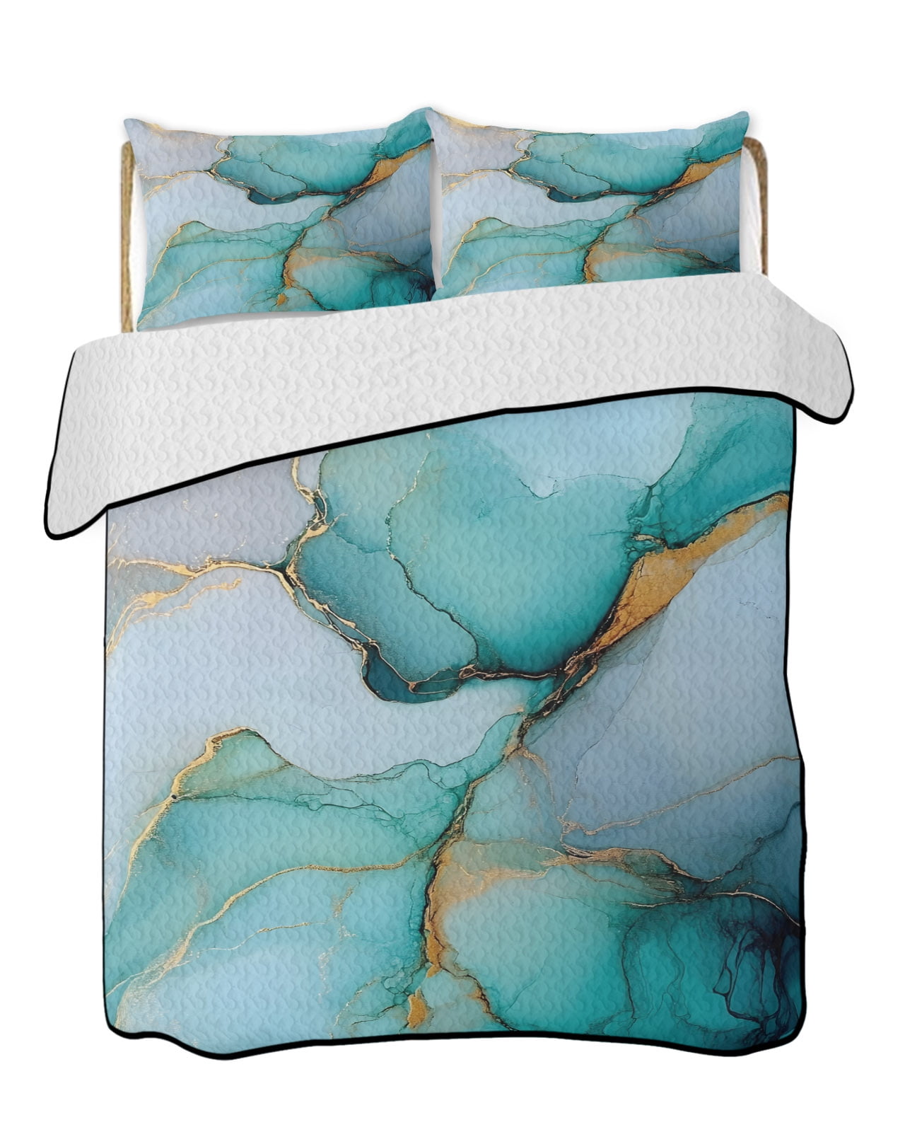 Marble Texture Quilts Bedding Set Twin Size Sage Green Gold Abstract ...