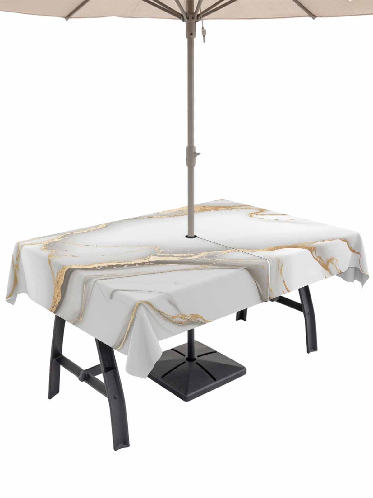 Marble Texture Rectangle Outdoor Tablecloth with Umbrella Hole Vintage ...