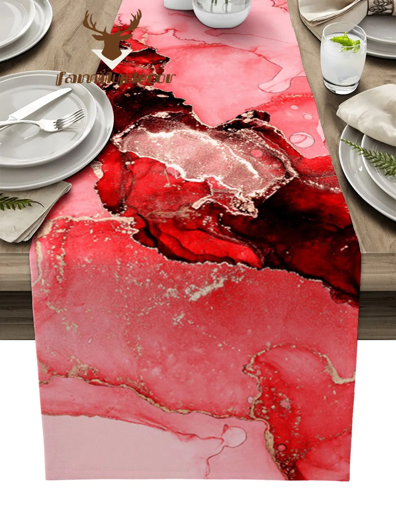 Marble Texture Red Table Runner Home Wedding r Table Flag Mat Table ...