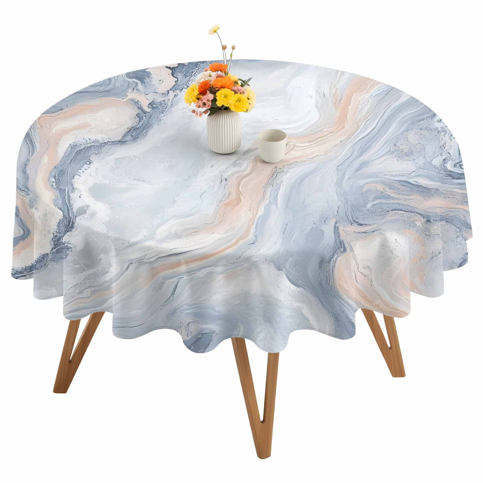 Marble Texture Round Tablecloth 54 inches Elegant Gray Blue Tone ...