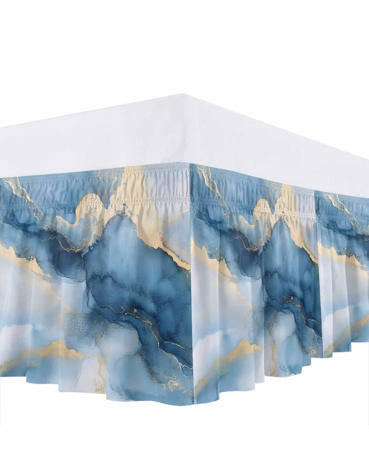 Marble Texture Ruffle Bed Skirt King Size Modern Art Blue Gray Ripple ...