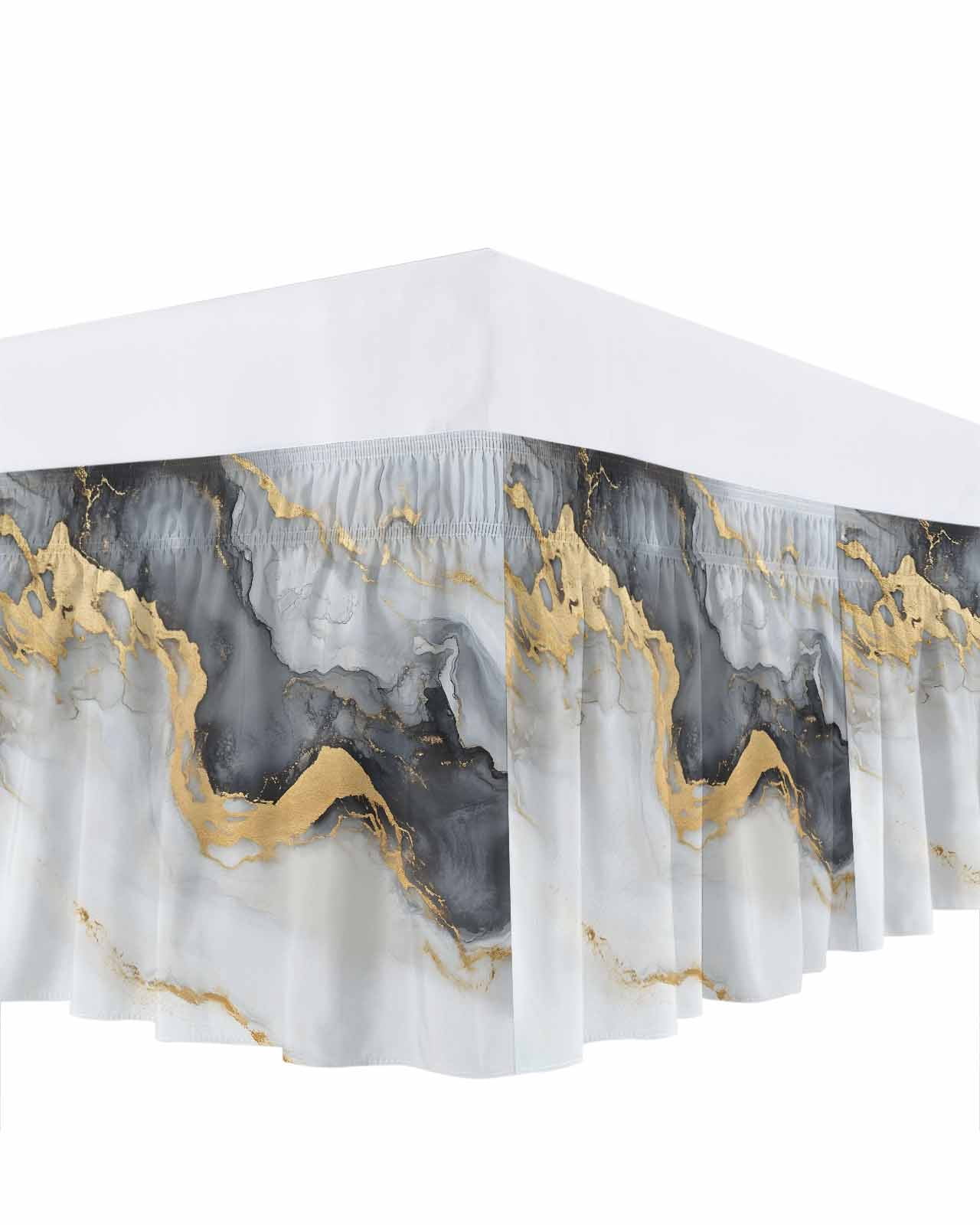 Marble Texture Ruffle Bed Skirt Queen Size Abstract Black Gold Gradient ...