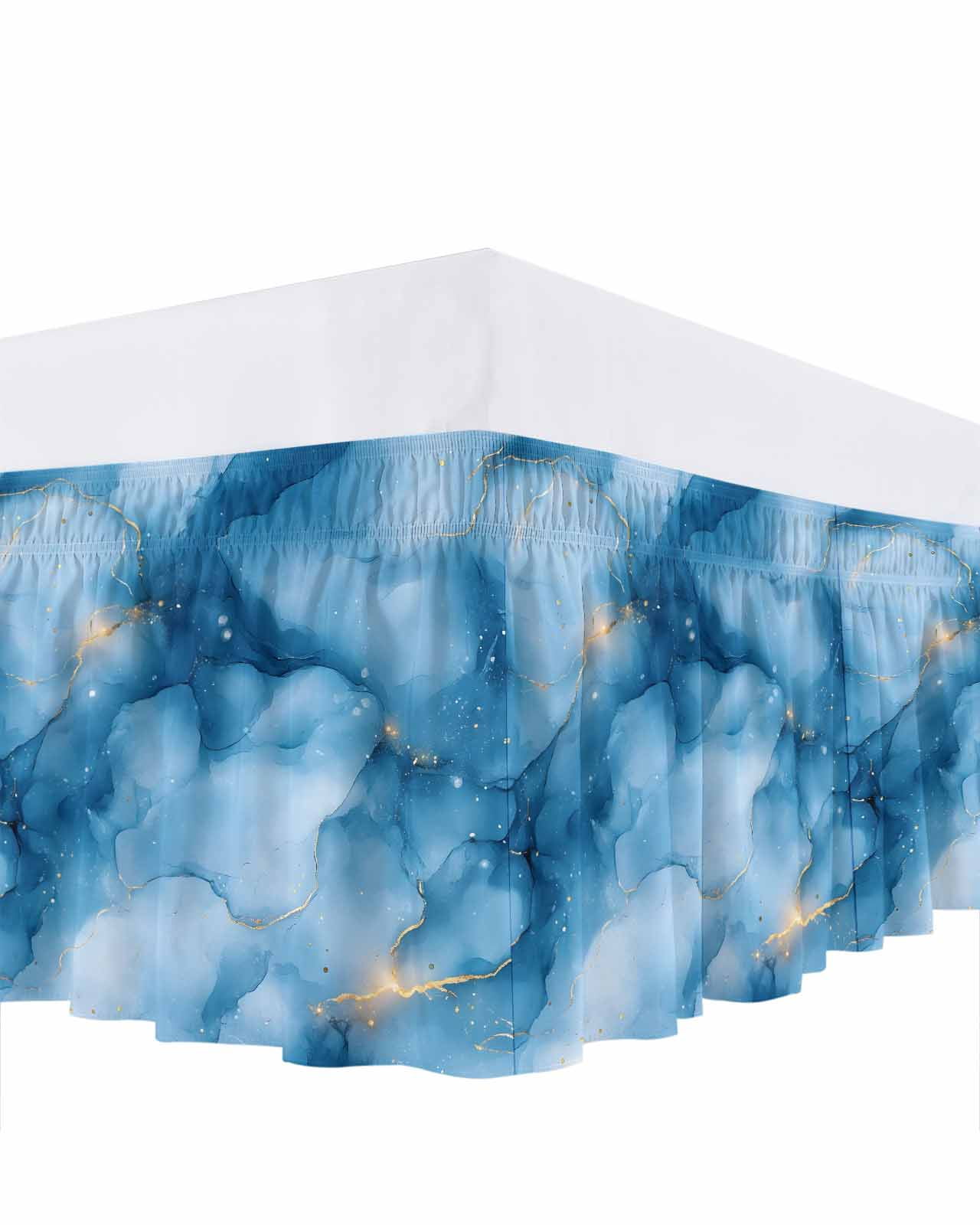 Marble Texture Ruffle Bed Skirt Queen Size Blue Gold Crack Abstract ...