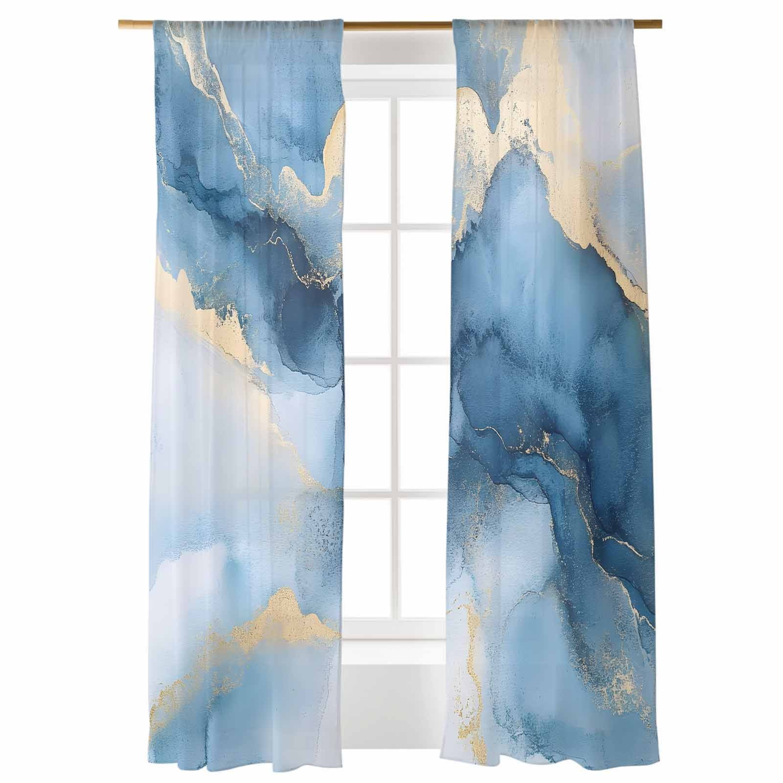 Marble Texture Sheer Curtains 108 inches Long 2 Panels Set Modern Art ...