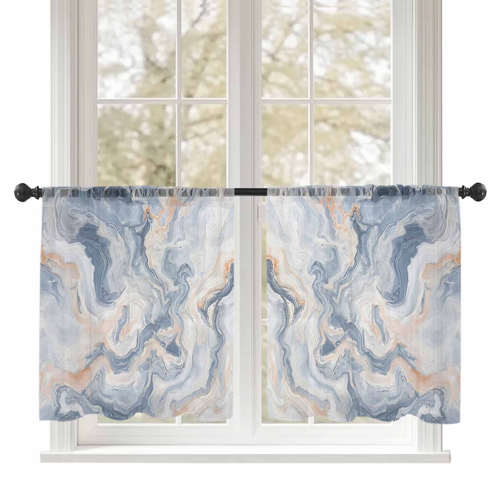Marble Texture Sheer Curtains 45 inches Long 2 Panels Set Elegant Gray ...