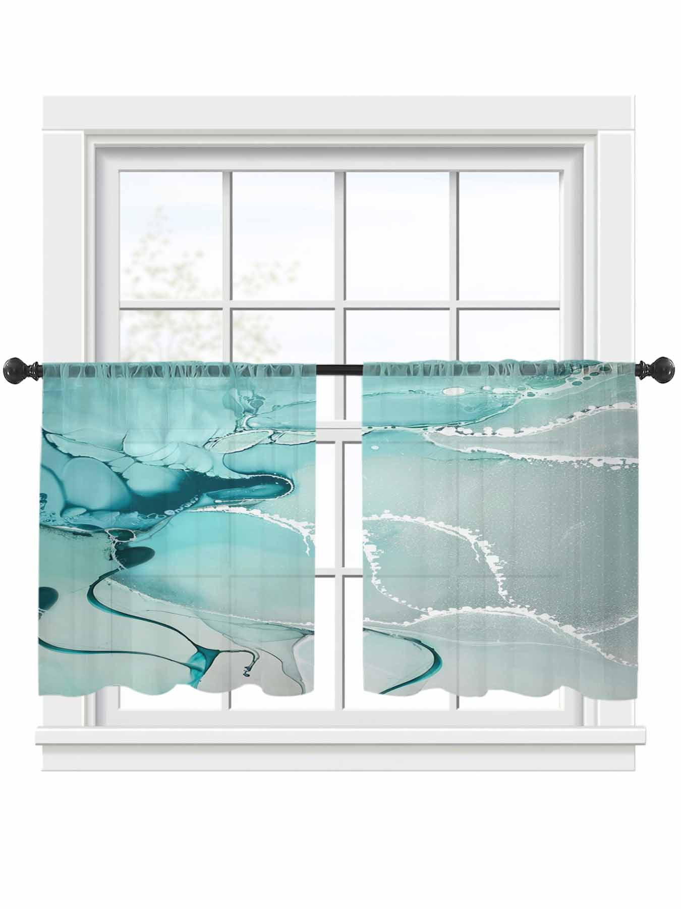 Marble Texture Sheer Curtains 54 Inch Long 2 Panels, Turquoise Marble ...