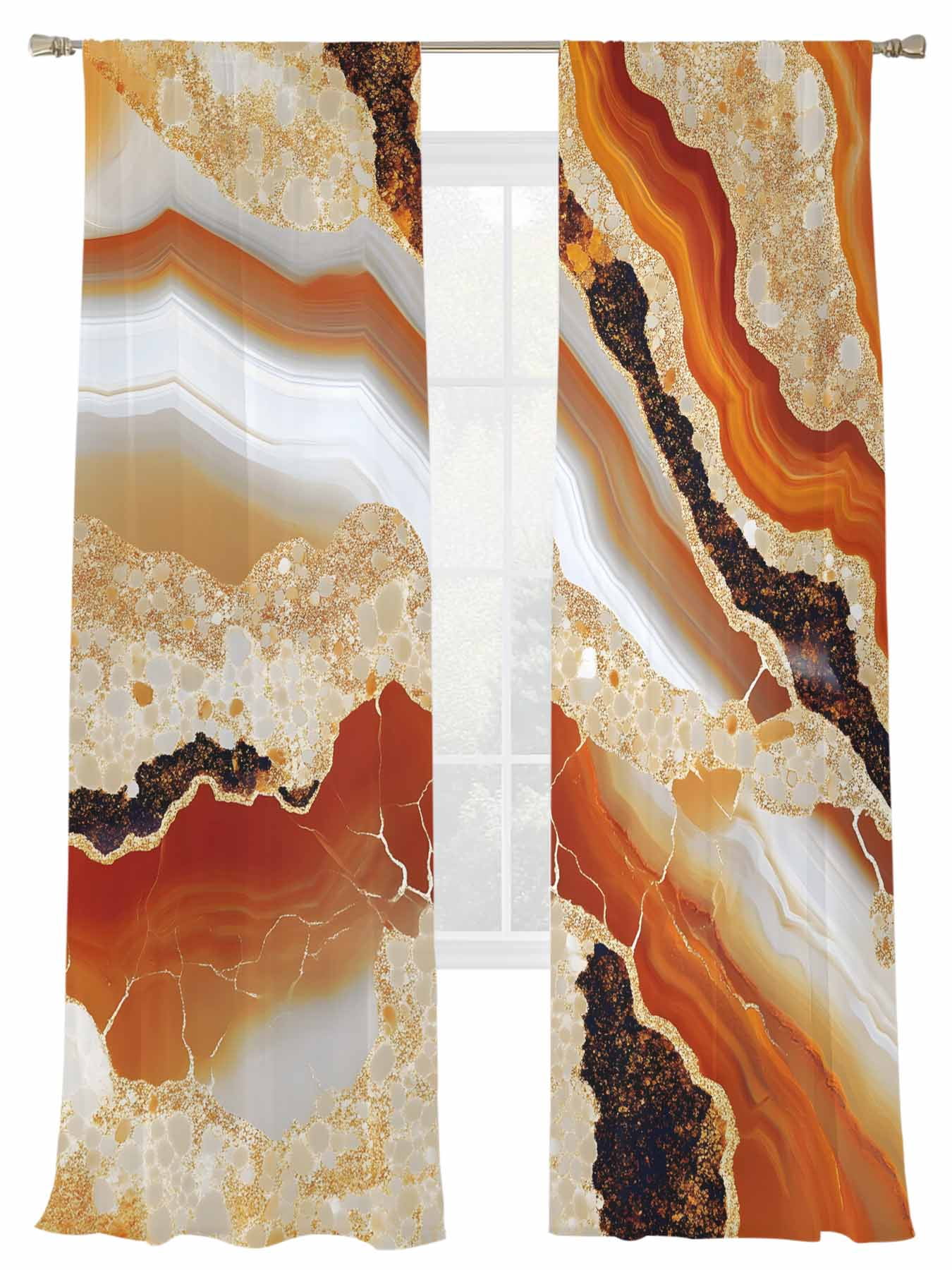 Marble Texture Sheer Curtains for Living Room Bedroom, Light-filtering ...
