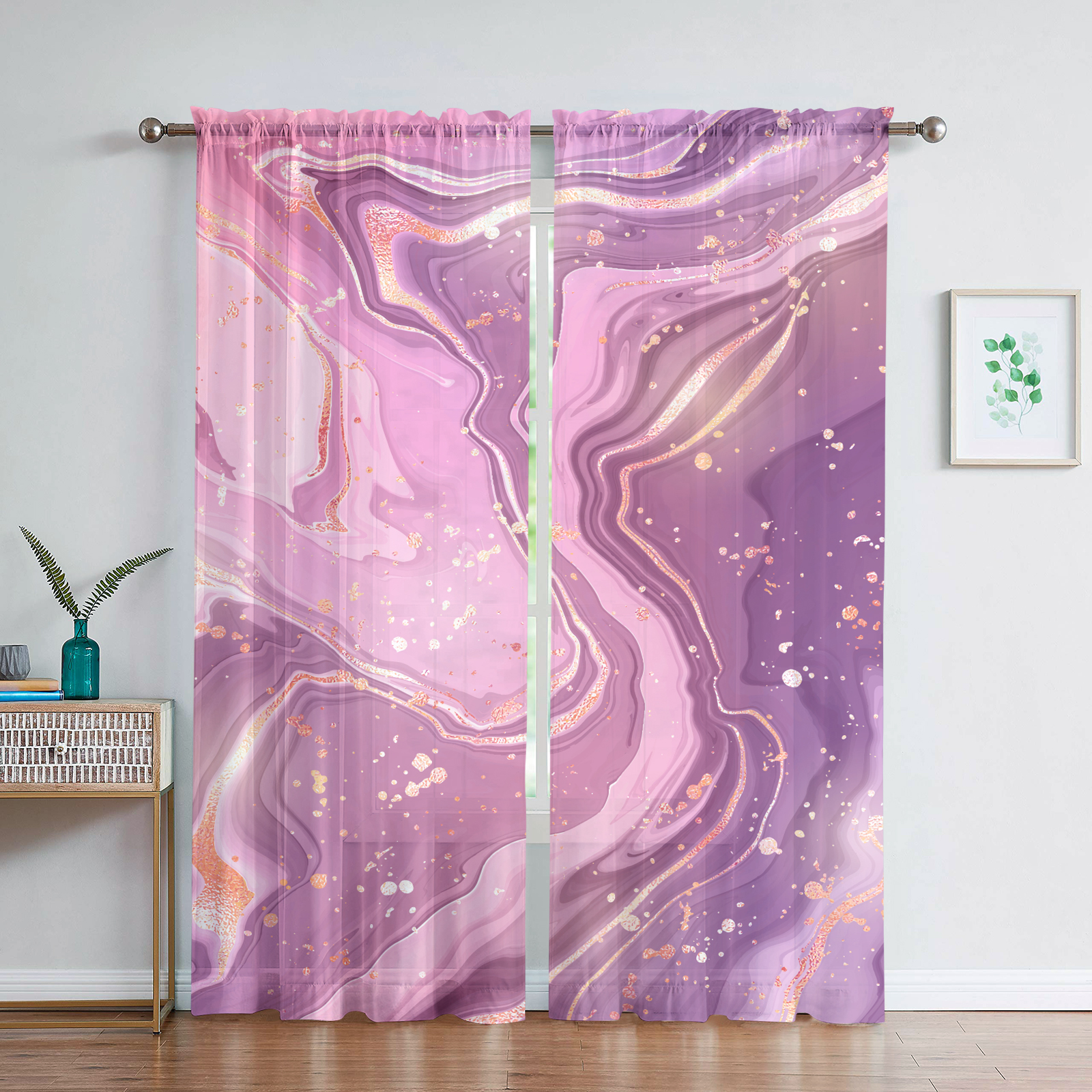 Marble Texture Simple Gradient Tulle Curtains for Living Room Bedroom ...