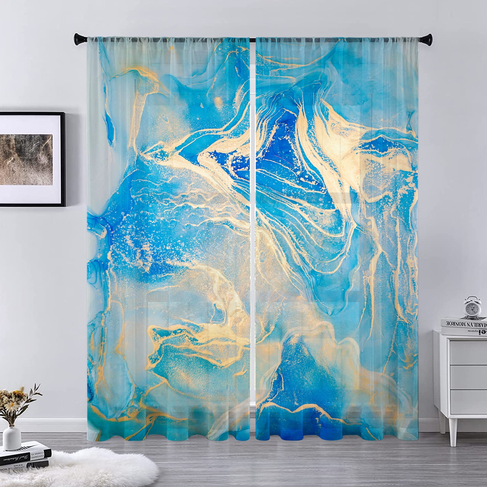 Marble Texture Simple Gradient Tulle Curtains for Living Room Bedroom ...