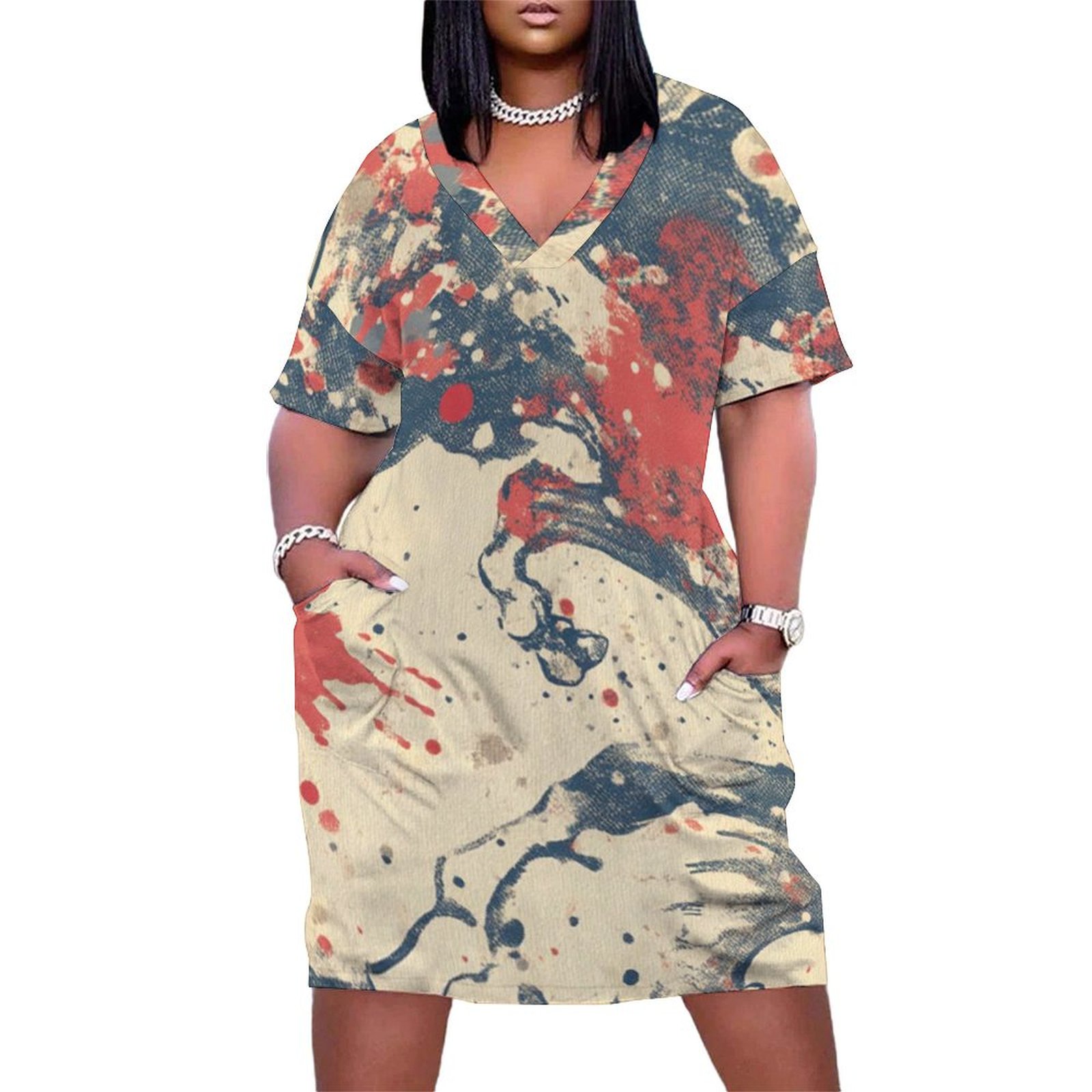 Marble Texture Summer Sundress for Curve Women Casual Pattern Plus Size ...