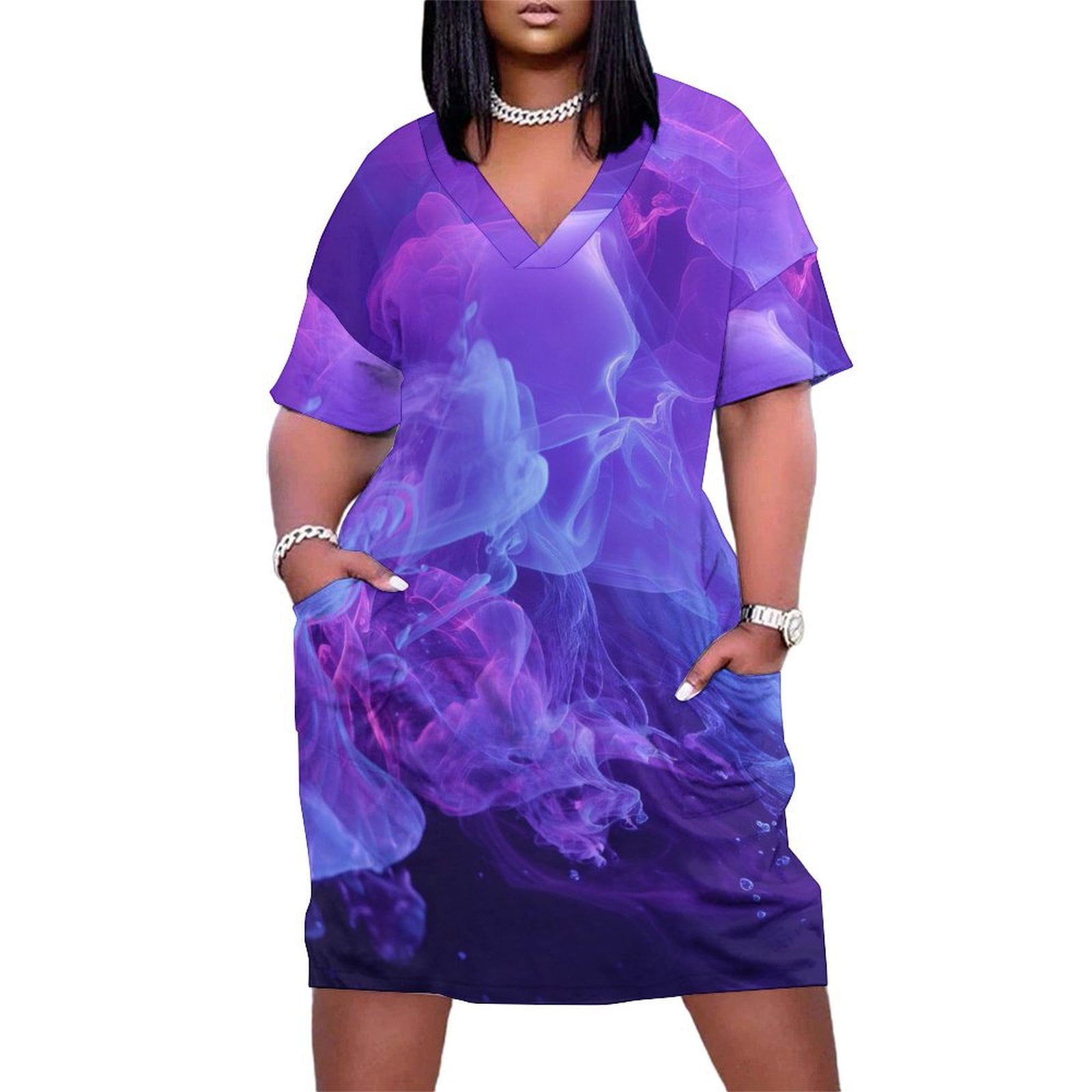 Marble Texture Summer Sundress for Curve Women Casual Pattern Plus Size ...