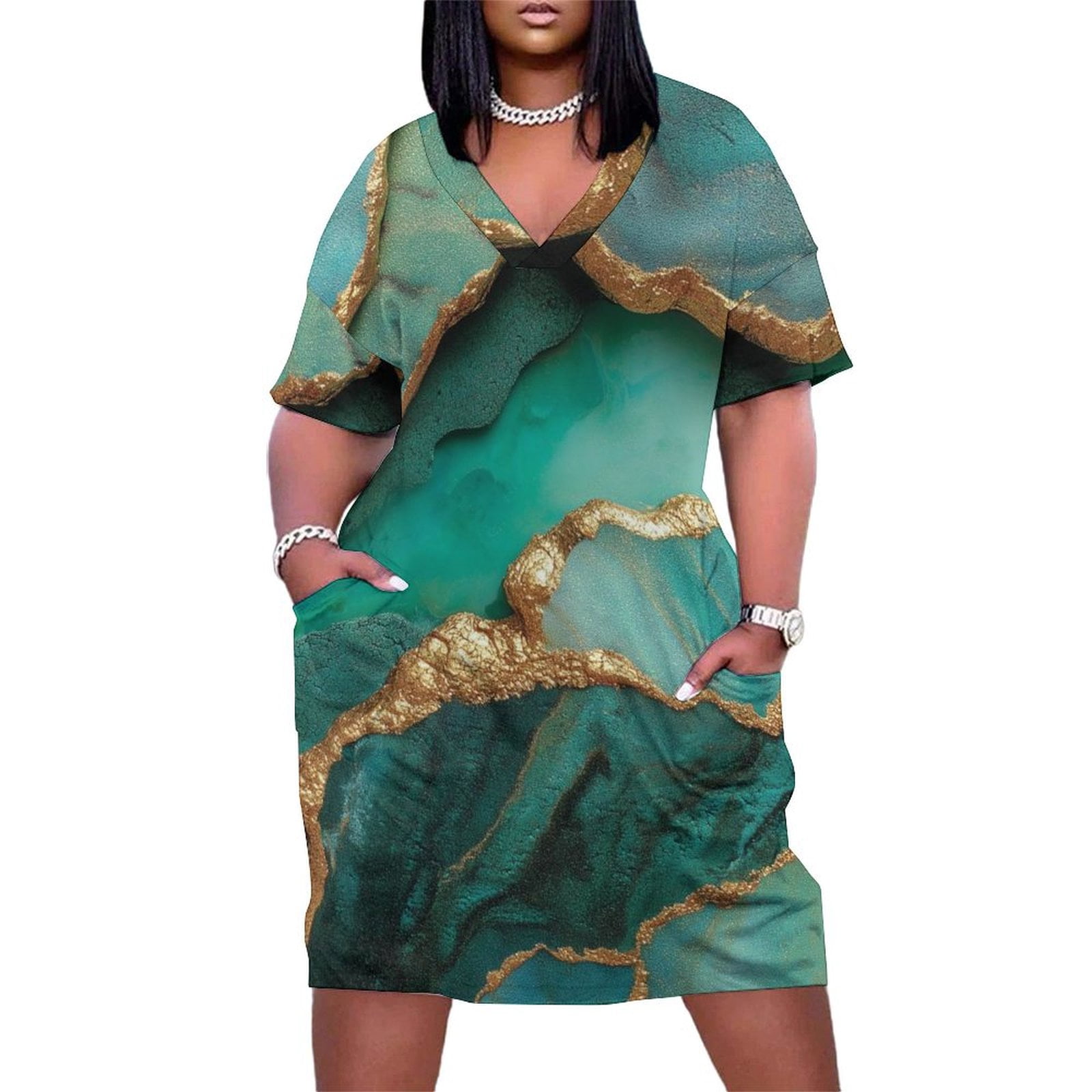 Marble Texture Summer Sundress for Curve Women Casual Pattern Plus Size ...