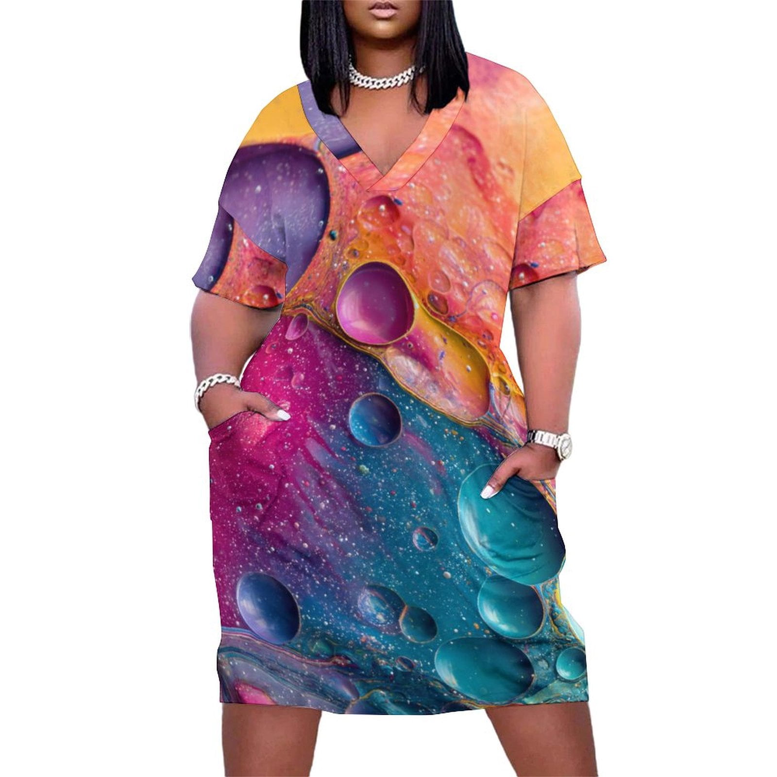 Marble Texture Summer Sundress for Curve Women Casual Pattern Plus Size ...