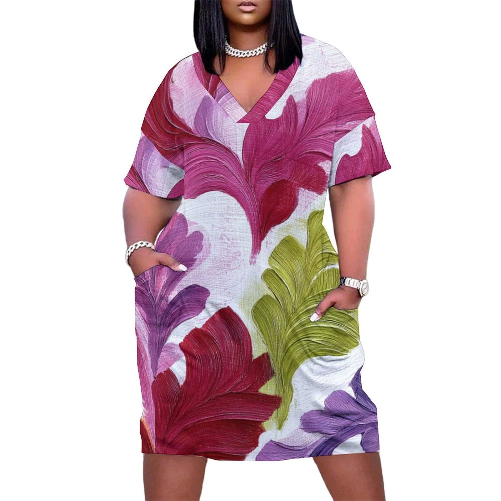 Marble Texture Summer Sundress for Curve Women Casual Pattern Plus Size ...
