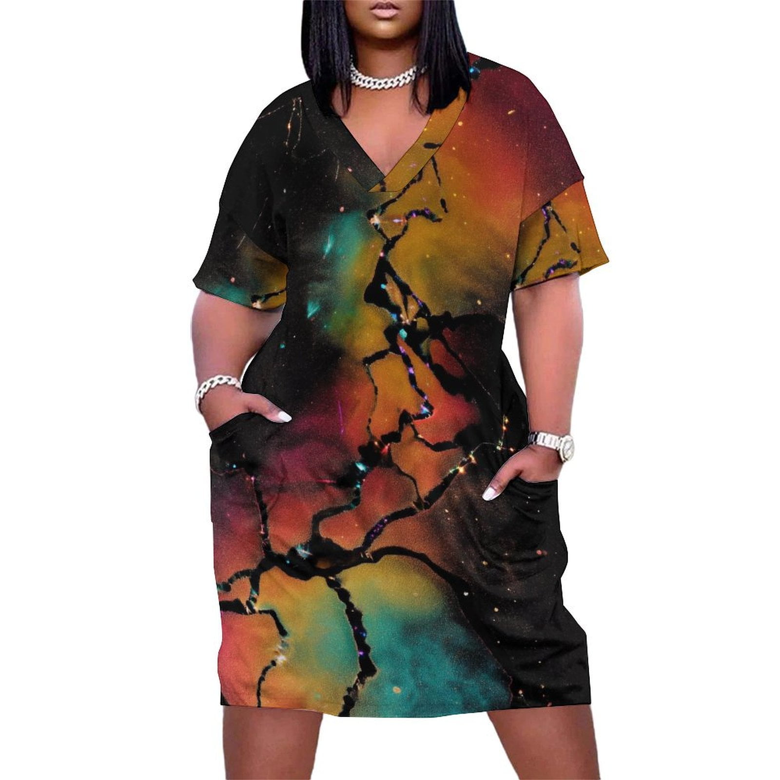 Marble Texture Summer Sundress for Curve Women Casual Pattern Plus Size ...