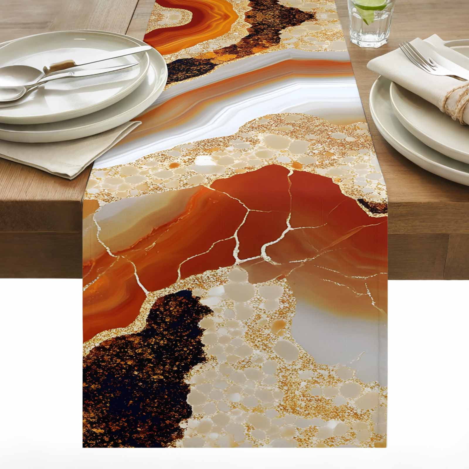 Marble Texture Table Runner 13x36 inch Orange White Watermark ...
