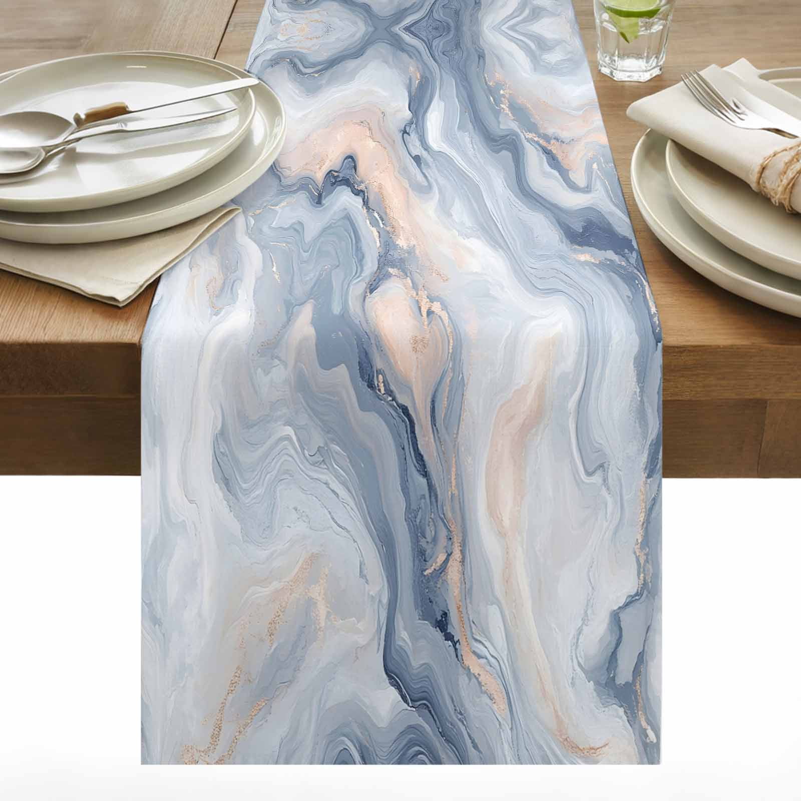 Marble Texture Table Runner 13x48 inch Elegant Blue Gray Tone Vortex ...