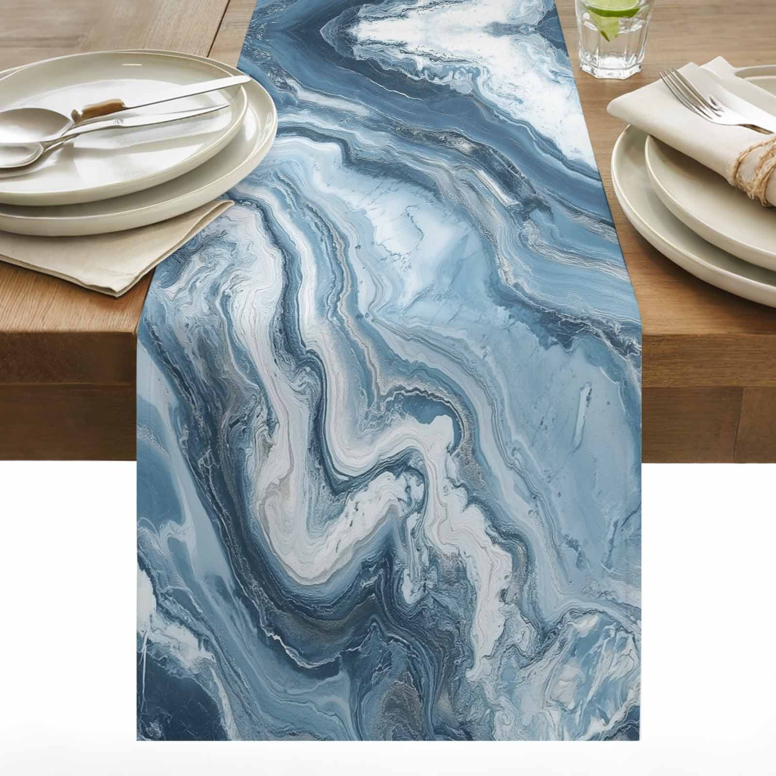 Marble Texture Table Runner 13x60 inch Abstract Light Blue White ...