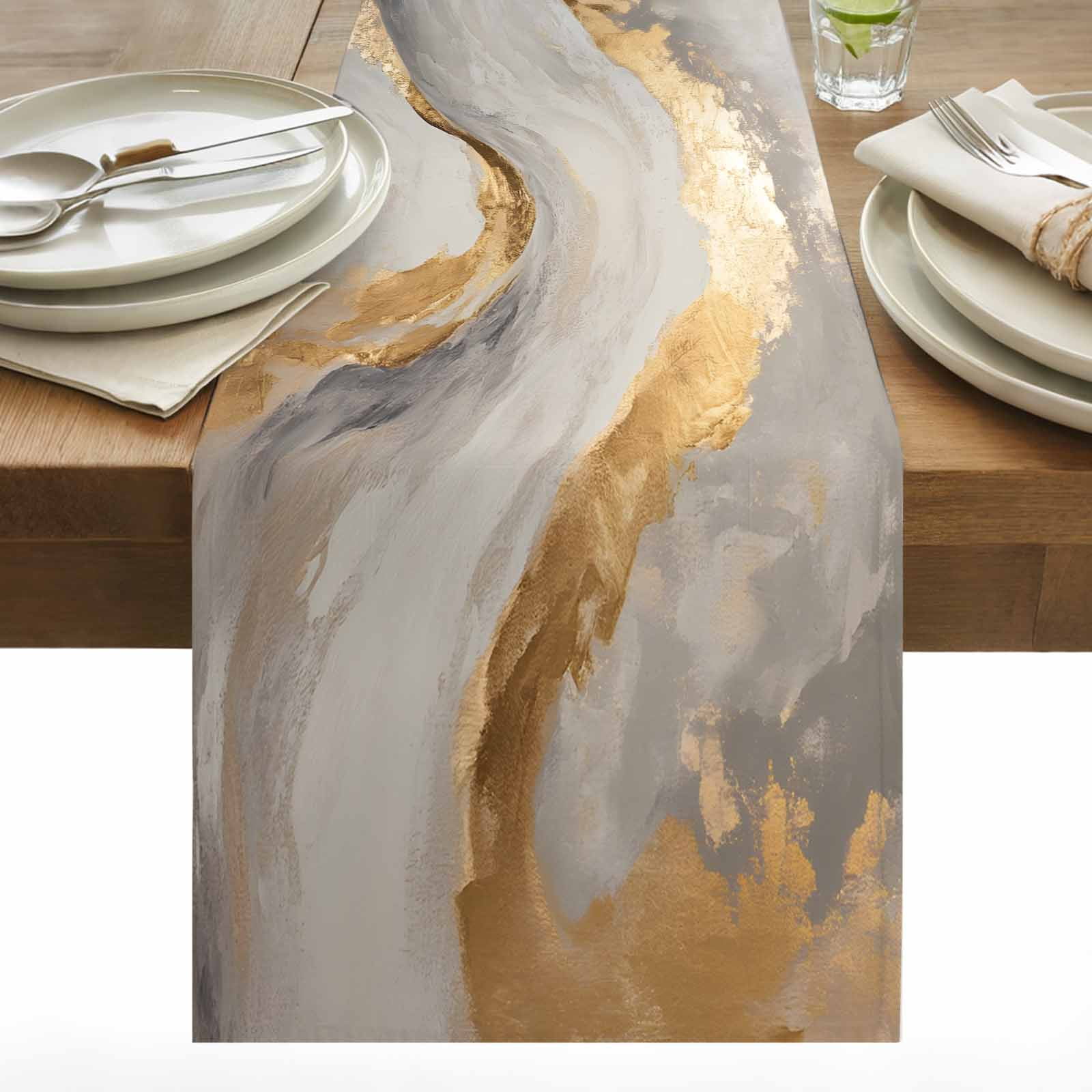 Marble Texture Table Runner 13x72 inch Abstact Grey Brown Gold Gradient ...