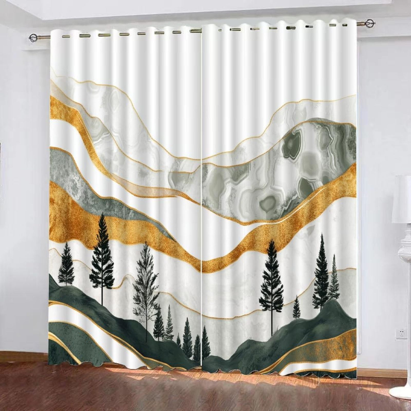 Marble Texture Thermal Blackout Eyelet Curtains For Small Windows ...