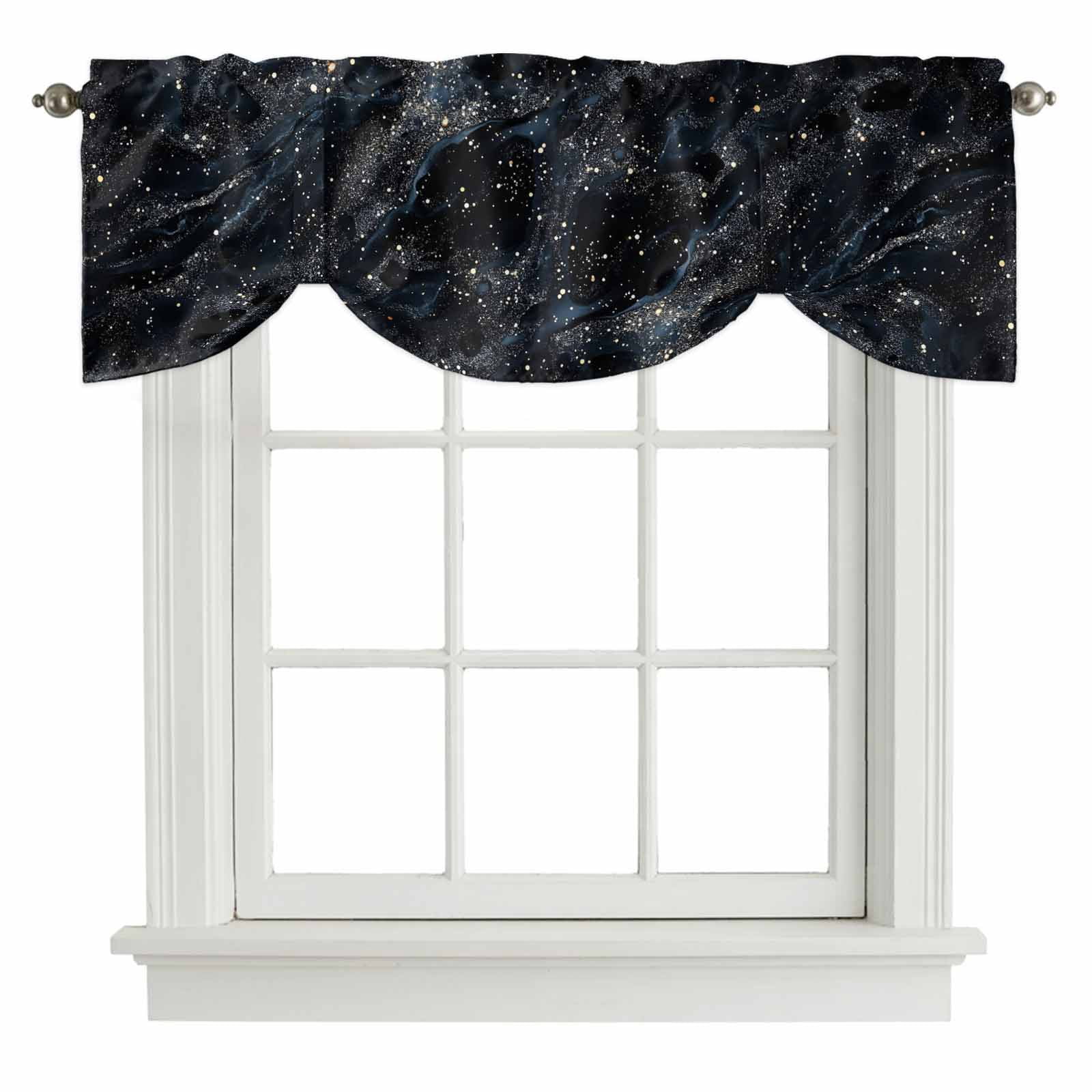 Marble Texture Tie Up Valance Curtains Star Sky White Dot Black Marble ...