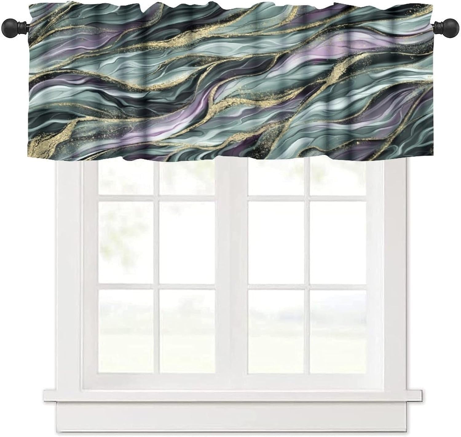 Marble Texture Valances Curtain for Kitchen, Alcohol Ink Light Golden ...