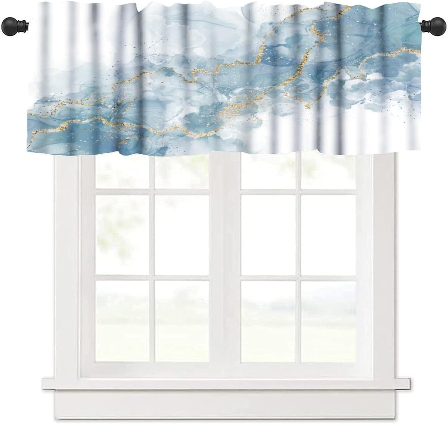Marble Texture Valances Curtain for Kitchen, Light Blue Alcohol Ink ...