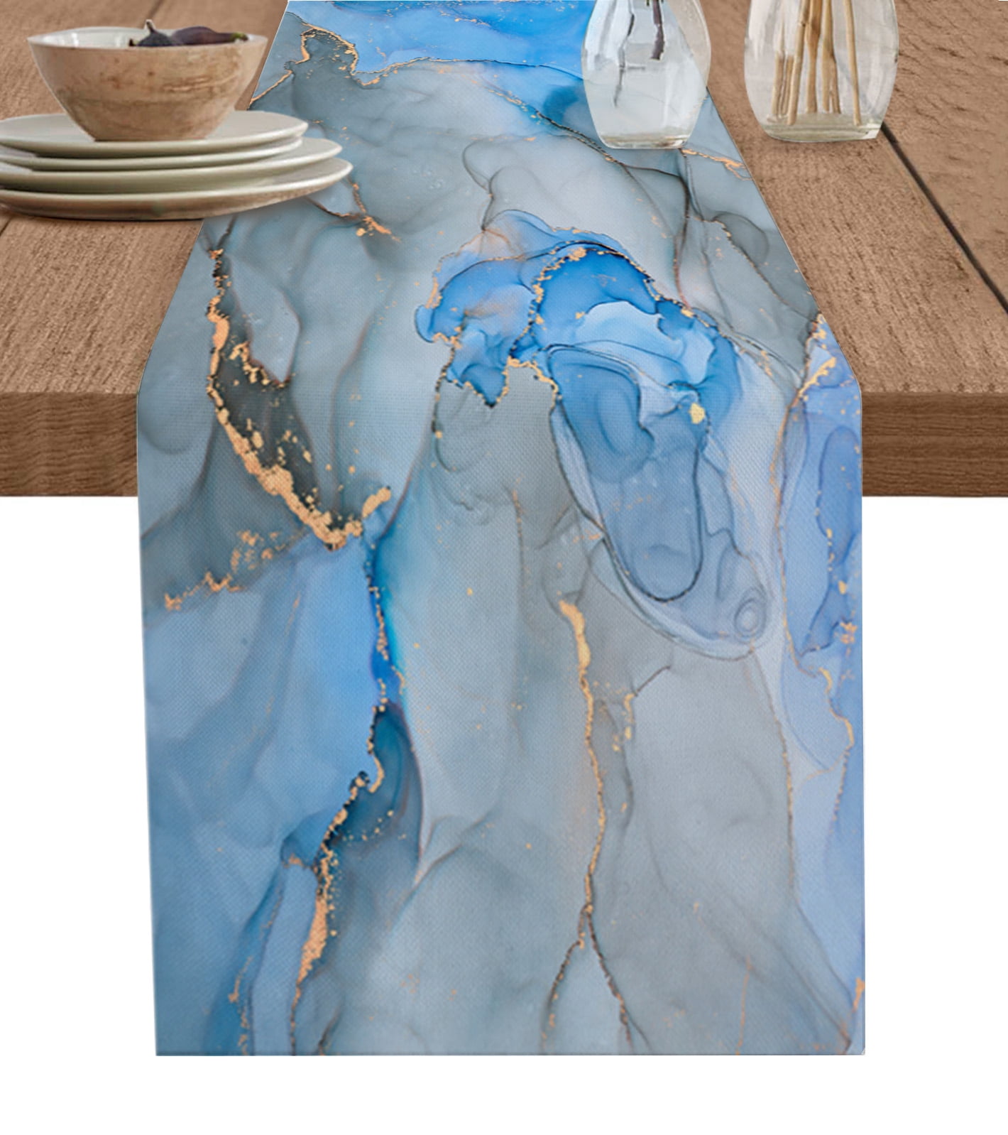 Marble Texture Watercolor Blue Gray Table Runner ration Home r Dinner ...