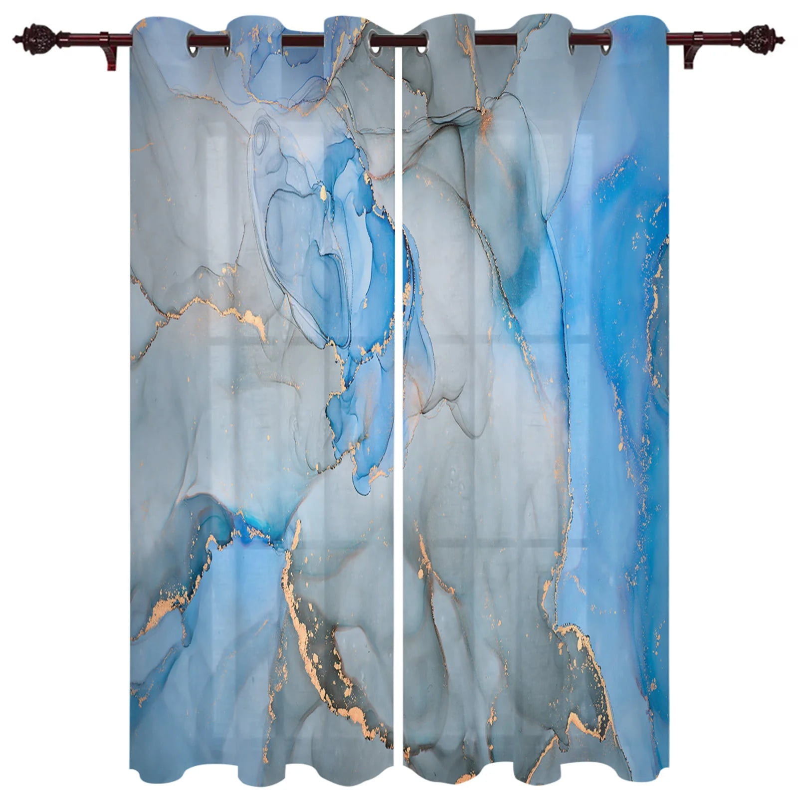 Marble Texture Watercolor Blue Gray Window Curtains for Living Room ...