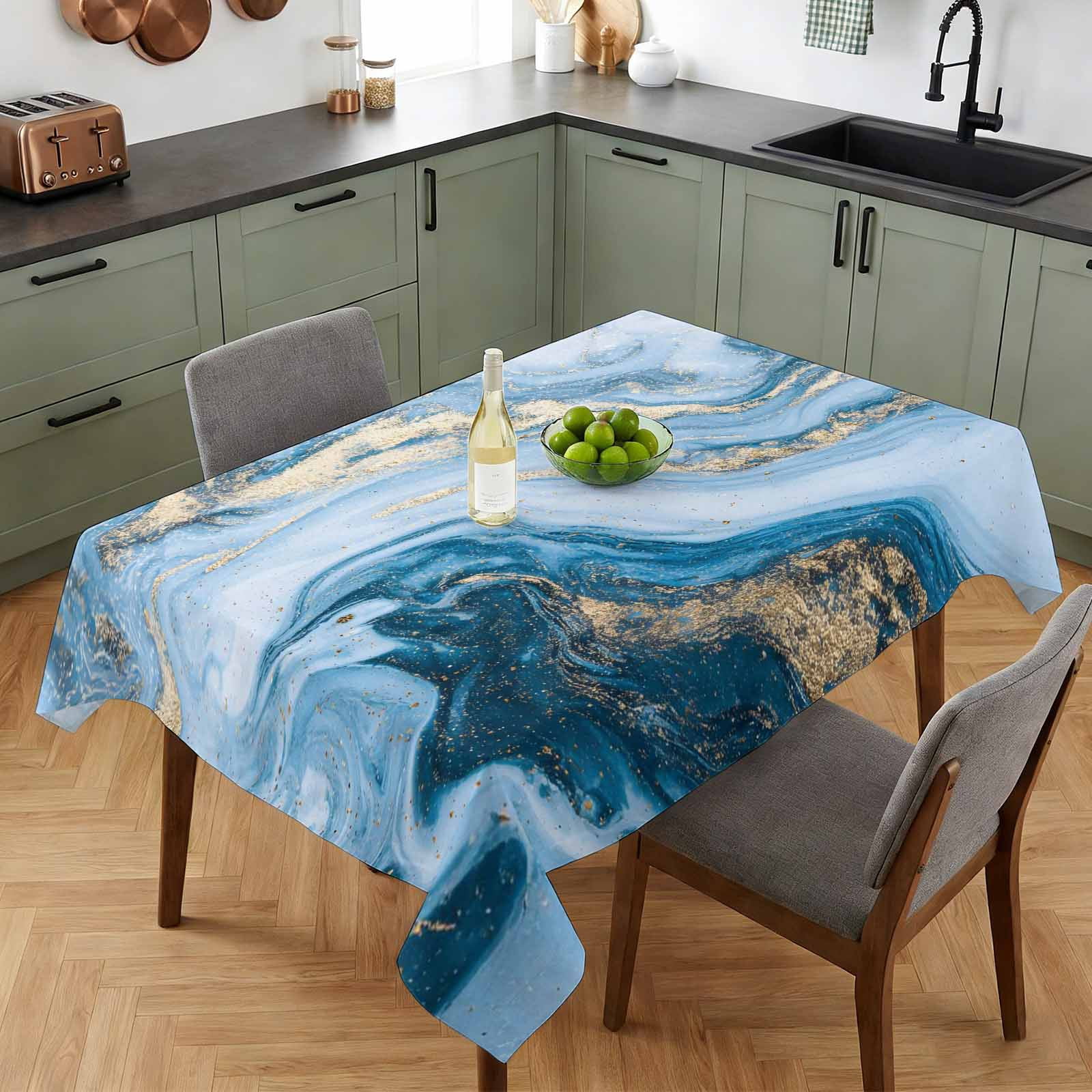 Marble Texture Watercolor Blue Table Cloth 52x70in, Waterproof ...