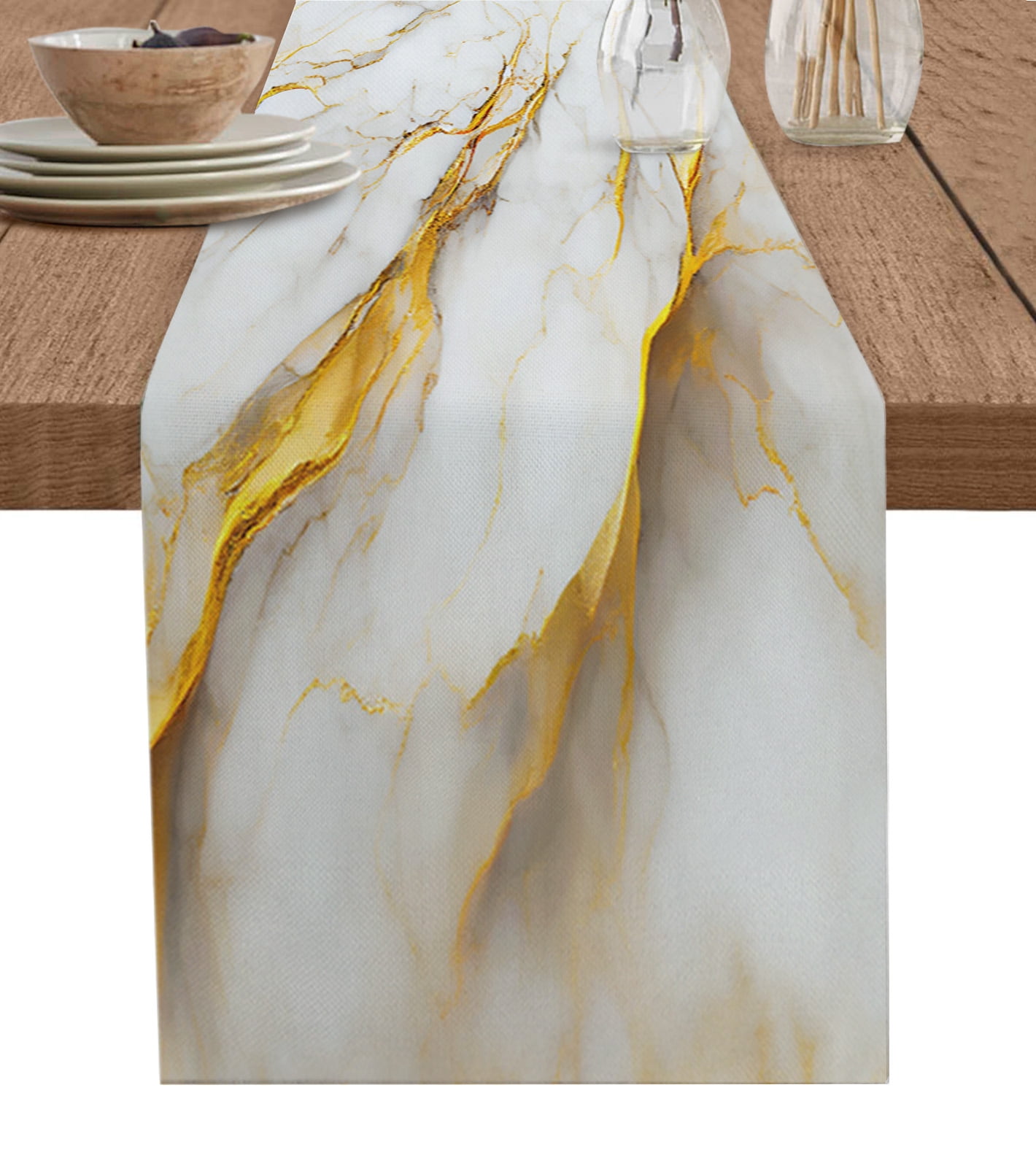 Marble Texture White Table Runner Wedding r Table Cover Holiday Party ...