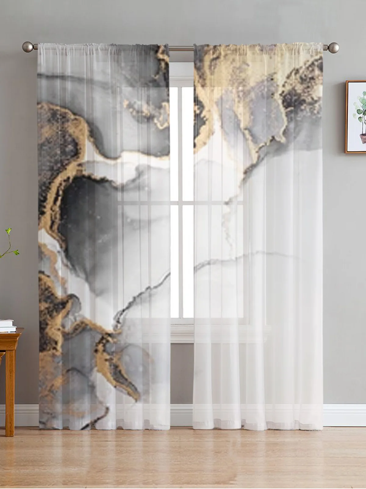 Marble Texture White Tulle Curtains for Living Room Bedroom Voile Sheer ...