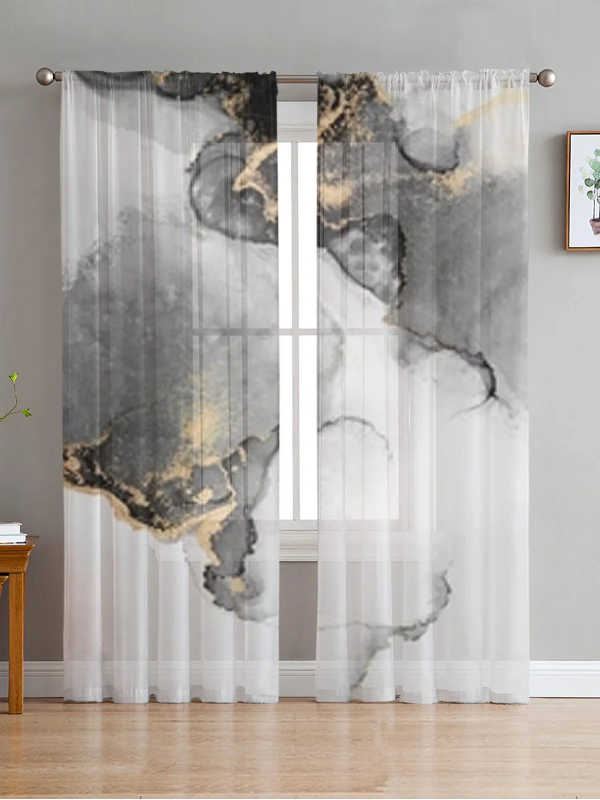 Marble Texture White Tulle Curtains for Living Room Bedroom Voile Sheer ...