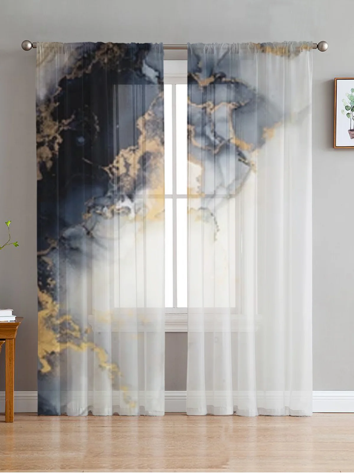 Marble Texture White Tulle Curtains for Living Room Bedroom Voile Sheer ...