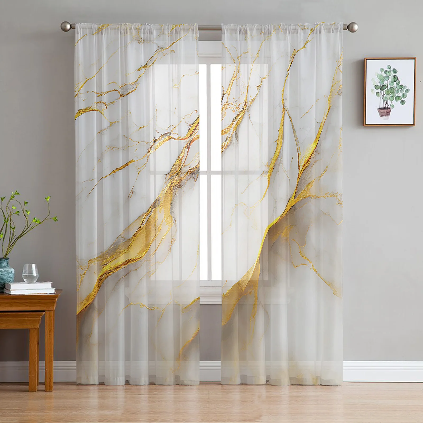 Marble Texture White Tulle Curtains for Living Room Bedroom Voile Sheer ...