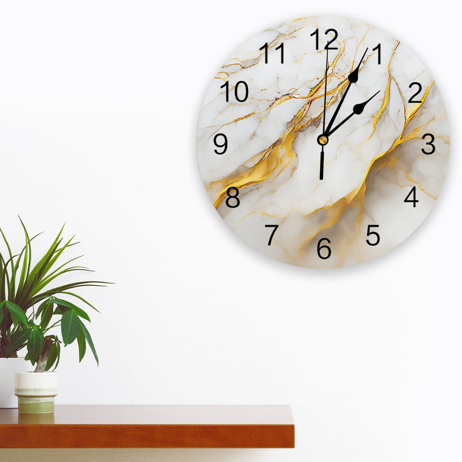 Marble Texture White Wall Clock Silent Digital Clocks for Home Bedroom ...