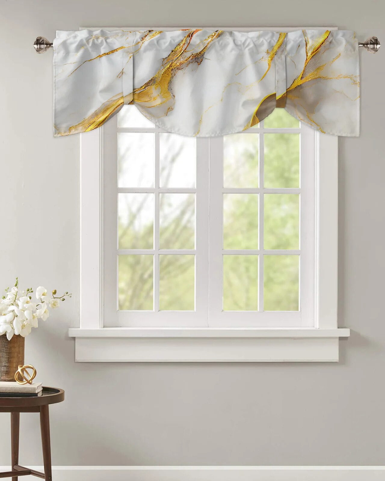 Marble Texture White Window Valance Curtain Kitchen Cafe Short Curtains ...