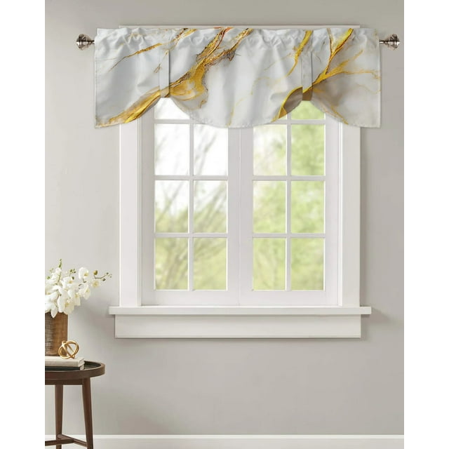 Marble Texture White Window Valance Curtain Kitchen Cafe Short Curtains ...