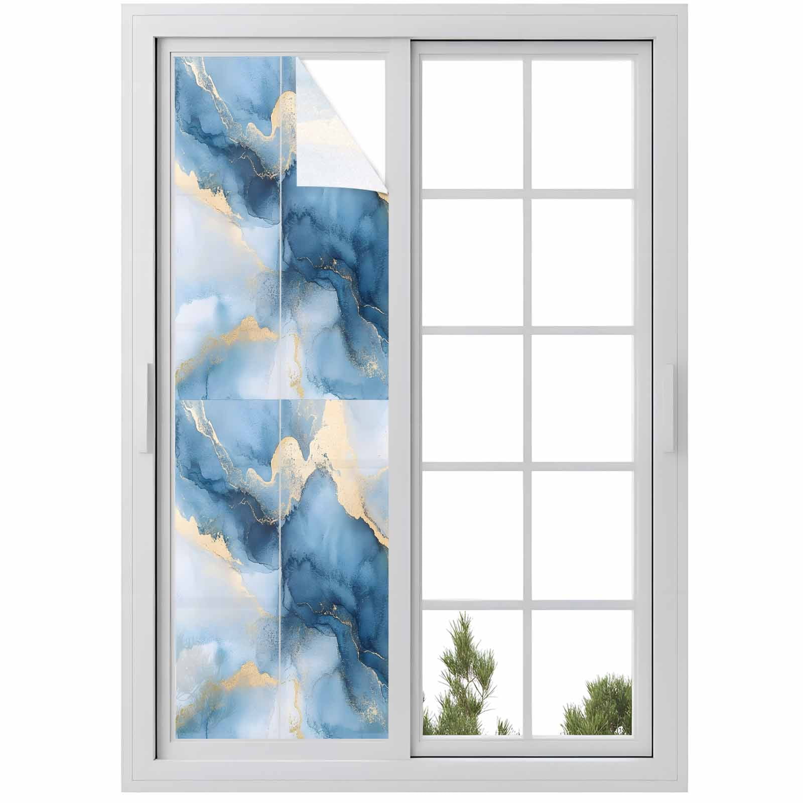Marble Texture Window Privacy Film Modern Art Blue Gray Ripple Effect ...