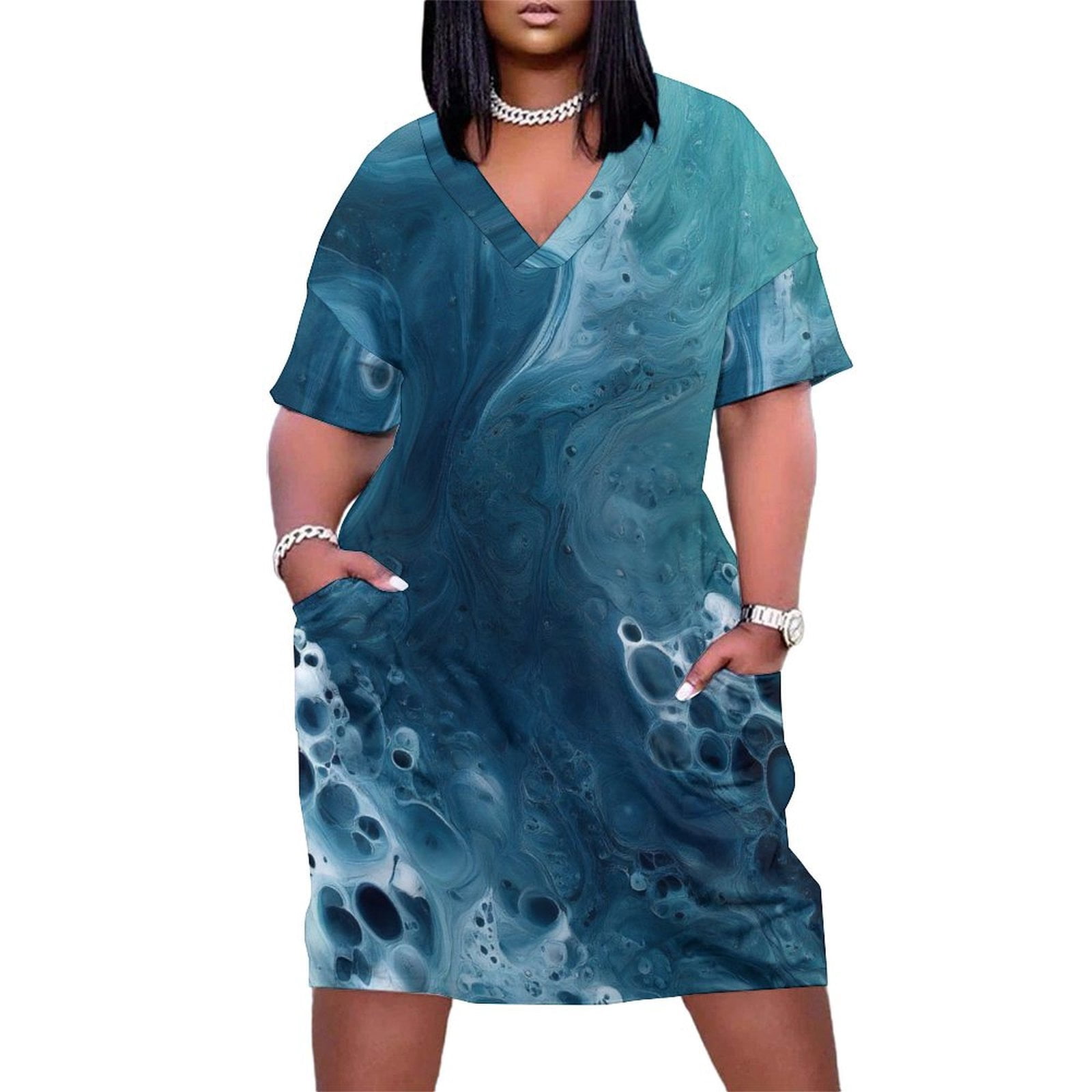 Marble Texture Women's Summer Short Sleeve Casual Dresses Party Dress ...