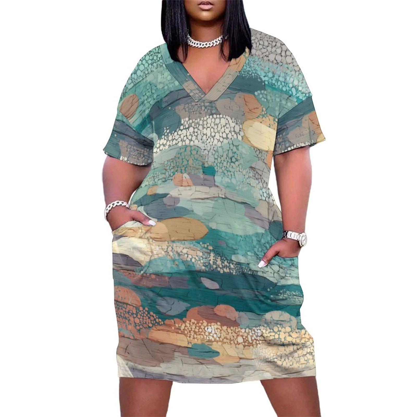 Marble Texture Women's Summer Short Sleeve Casual Dresses Party Dress ...