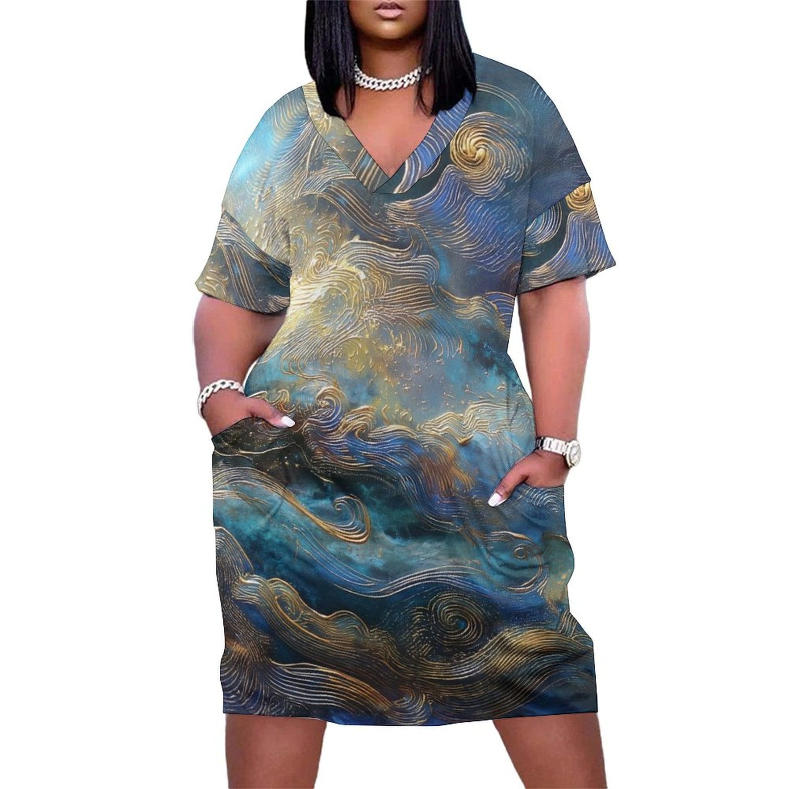 Marble Texture Women's Summer Short Sleeve Casual Dresses Party Dress ...