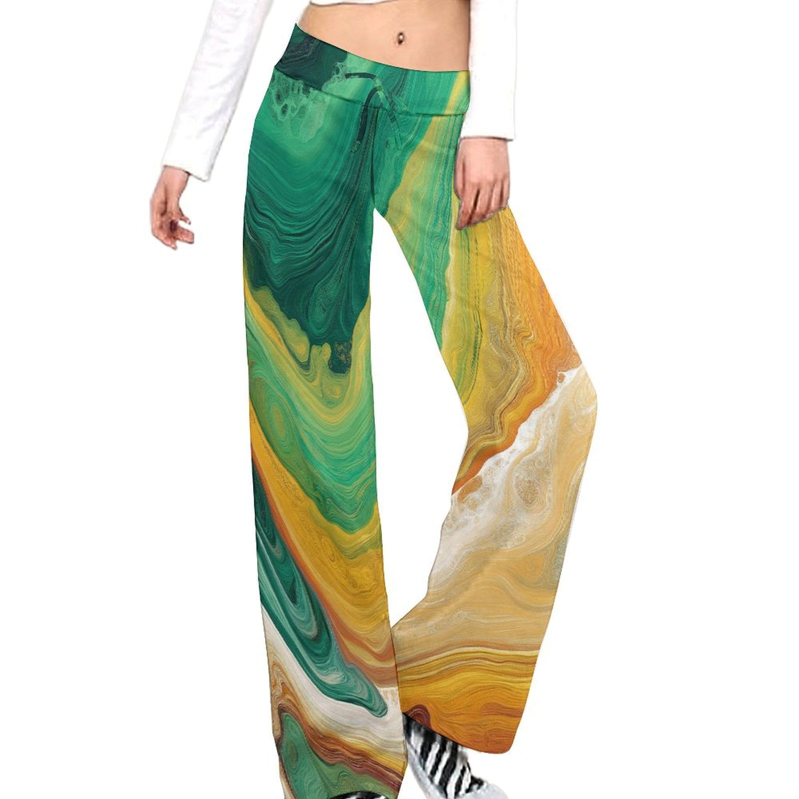 Marble Texture Women's Wide Leg Lounge High Waisted Loose Work Casual ...