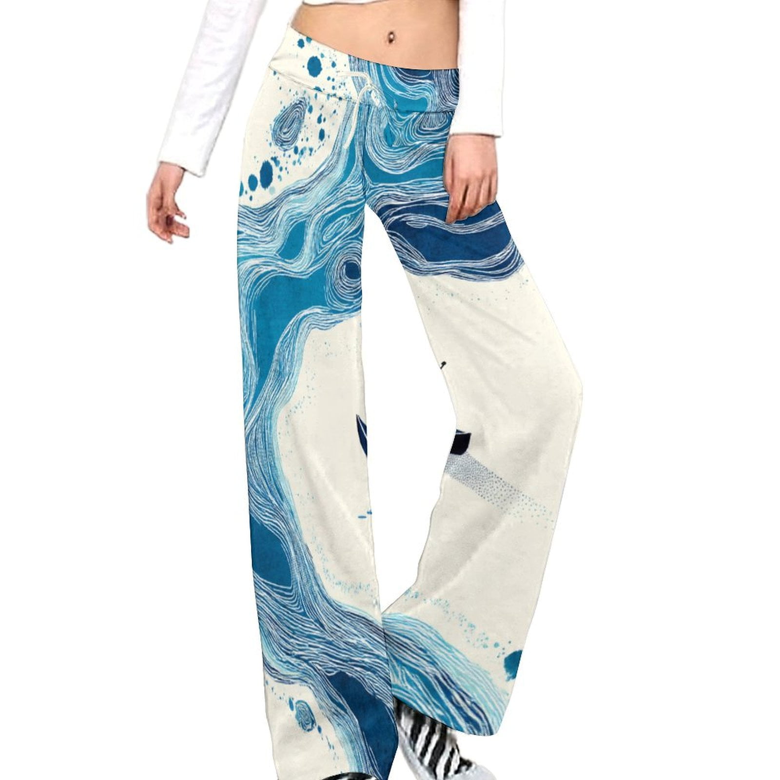 Marble Texture Women's Wide Leg Lounge High Waisted Loose Work Casual ...