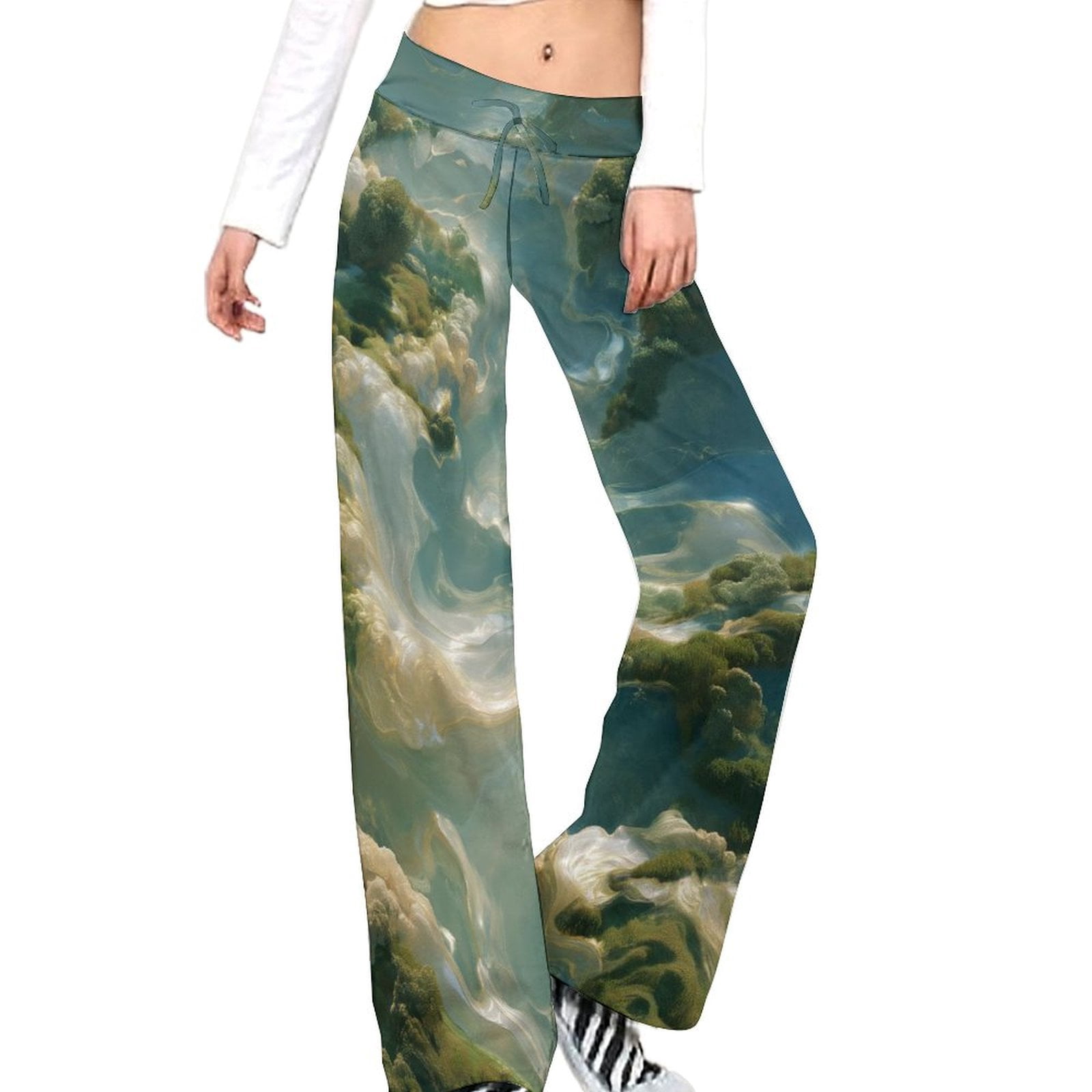 Marble Texture Women's Wide Leg Lounge High Waisted Loose Work Casual ...