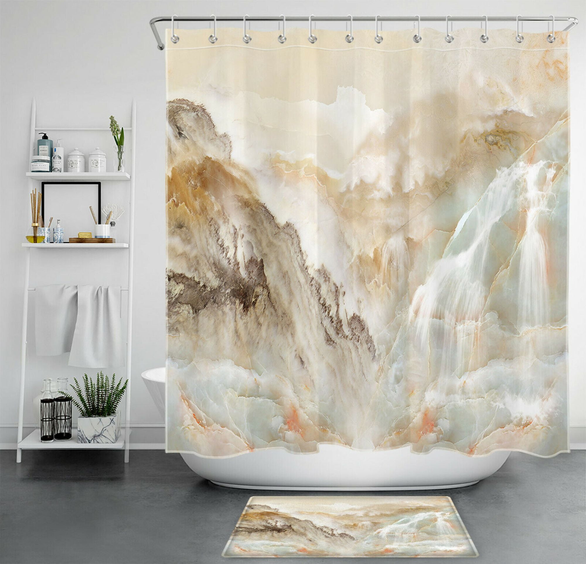 Marble Textured Mountain Cascade Shower Curtain for Luxurious Bathrooms ...