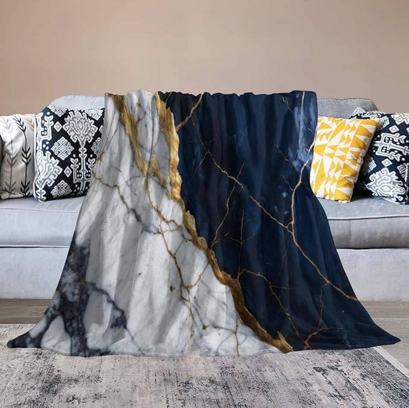 Marble Throw Blanket For Bed Sofa, Super Soft Warm Cozy Fluffy Plush ...